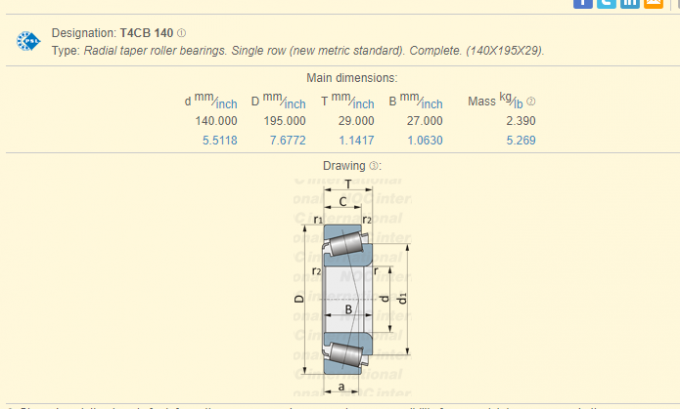 T4CB 140 Tapered roller bearings, single row T4CB140 , T4CB 140