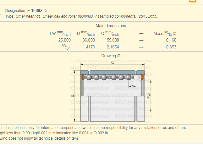 INA Linear Bearing F-16882